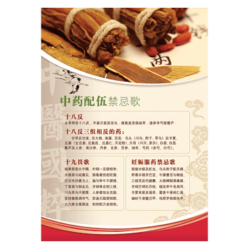 中药十八反歌十九畏歌挂图妊娠用药禁忌中医宣传画贴画WSA WSA34 中药配伍禁忌歌 100*70厘米