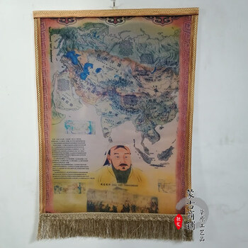 内蒙古工艺品羊毛毡画成吉思汗特色挂画轴餐厅蒙古包装饰画毡画 成吉思汗帝国图 竖版 60*80 独立