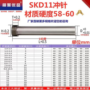 模聚优品模具冲针SKD11直径1到9.5高速钢不锈钢冲头长40*50*60*70*80*90*100 杆径4.0mm（1支） 长度40mm【图片 价格 品牌 报价】-京东