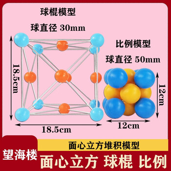 金属晶体原子堆积模型 球球式球棍式 分子结构模型 简单立方堆积 面心立方堆积体心立方堆积教学模型 【两件套】面心立方堆积【球棍式+球球式】