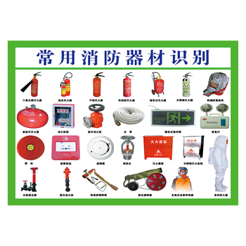 消防器材使用知识挂图海报消火栓消防栓灭火器的使用方法消防箱示意图墙贴画VEH VEH30 消防器材的识别图片 100*70厘米 覆膜防水PP贴纸