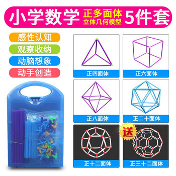 小学数学正多面体立体几何模型 儿童益智搭建棍棒几何 空间立体模型 趣味DIY组装12面20面8面体 【塑料盒装】正多面体5件套