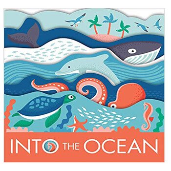 英文原版 Into The Ocean 海洋动物 造型纸板书画故事书