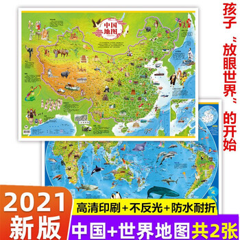全套10册中国地图和世界地图挂图2021儿童版学生专用中国地形图 挂图中华民族地图+太阳系地图+北极 中国地图+世界地图【2张】 默认