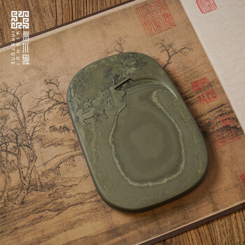 易水砚文房四宝精品书法专用天然老坑端砚多功能磨墨研墨实用砚礼品砚清明节气砚 清明雨上
