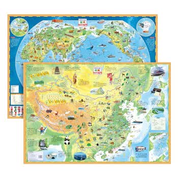 （全2张）少年儿童中国知识地图+少年儿童世界知识地图