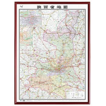 【定制边框】2022年 陕西省地图 木框装裱 约1.1米*0.8米 红棕色边框