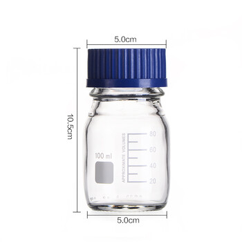 蓝盖丝口瓶 螺纹口带刻度玻璃密封瓶 蓝盖试剂瓶 透明白色 100mL