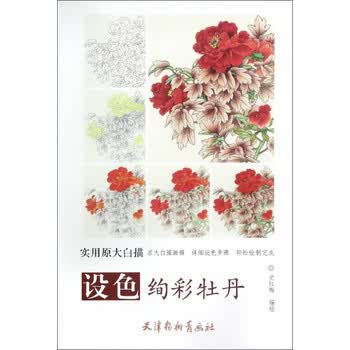 设色绚彩牡丹(实用原大白描)