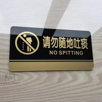 亚克力门牌墙贴牌电子监控区告示试衣间指示牌长20cm高10cm 请勿随地吐痰