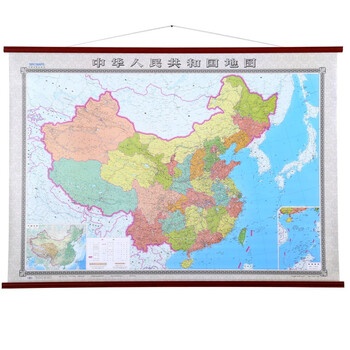 精装版中国地图 中华人民共和国地图挂图 1.8米x1.3米整张大幅面无拼接地图 商务办公室客厅装饰挂图 仿红木挂杆 双面覆膜防水地图1.8*1.3m