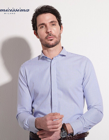 CAMICISSIMA/恺米切意大利【2020新款上新】男士商务休闲免烫长袖衬衫 修身衬衣 蓝色 39【图片 价格 品牌 报价】-京东