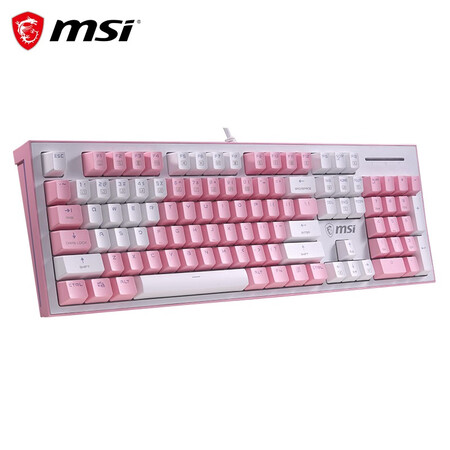 【微星微星（MSI）GK50Z PIXEL 电竞键盘】微星（MSI）GK50Z PIXEL 粉嘟嘟 机械键盘 青轴 RGB光效 白色背光 有线 游戏电竞办公键盘 104键 吃鸡键盘【行情 报价 ...