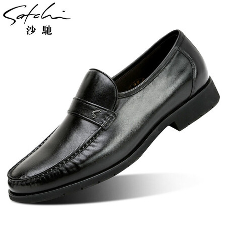 沙驰（SATCHI）男鞋新品商务休闲鞋头层羊皮柔软舒适透气套脚男士皮鞋商场同款 黑色【羊皮】 40【图片 价格 品牌 报价】-京东