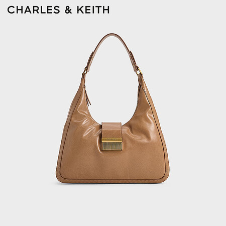 CHARLES&KEITH金属方扣大容量腋下单肩包女士生日礼物女神节礼物CK2-40840561 Toffee中褐色 L【图片 价格 品牌 ...