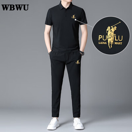 WBWU轻奢品牌polo衫短袖T恤男士套装夏季新品薄款翻领宽松休闲上衣服 骑士黑色polo套装 L (建议120-140斤)【图片 价格 品牌 ...