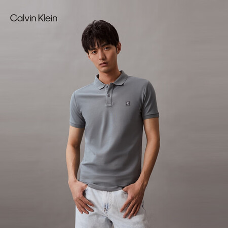 Calvin Klein【液氨棉】Jeans夏季男士简约ck刺绣方标修身短袖POLO衫J324246 PN6-灰绿色 S【图片 价格 品牌 ...