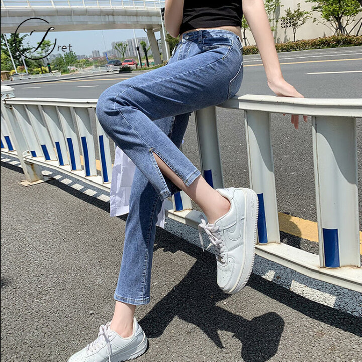 Jret白色直筒牛仔裤女夏秋薄款2024高腰显瘦开叉九分小个子穿搭烟管裤 蓝色 九分 30 126-135斤【图片 价格 品牌 报价】-京东