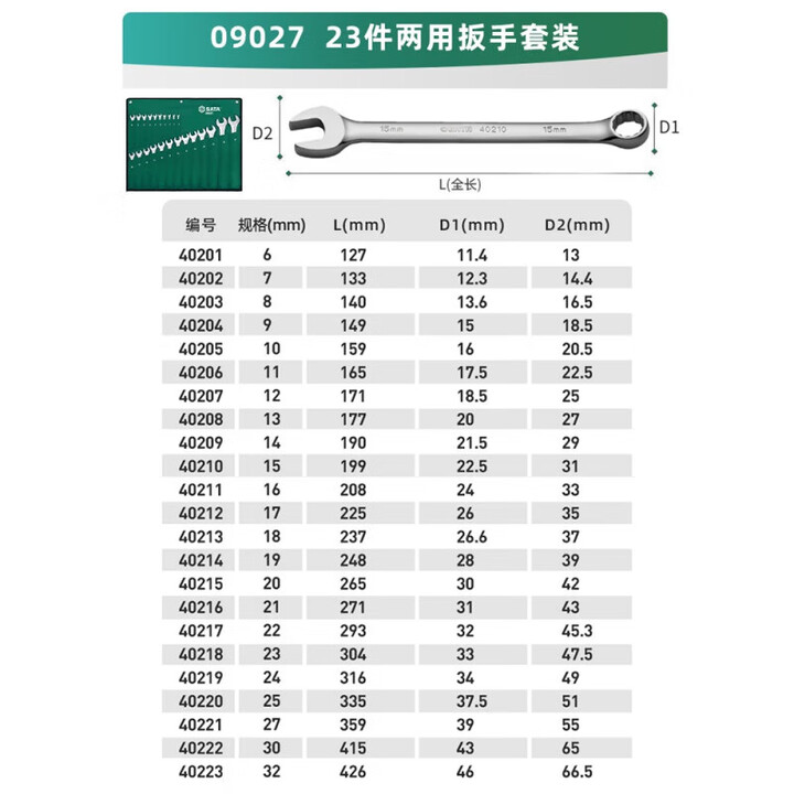 世达（SATA）工具两用扳手套装梅开09027 09027 23件套(6-32mm)【图片 价格 品牌 报价】-京东