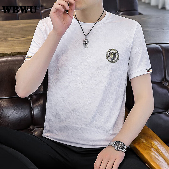WBWU轻奢品牌男短袖t恤男士冰丝夏季高端时尚百搭半袖帅气ins上衣服 大虎头白 4XL (建议175-195斤)【图片 价格 品牌 报价】-京东