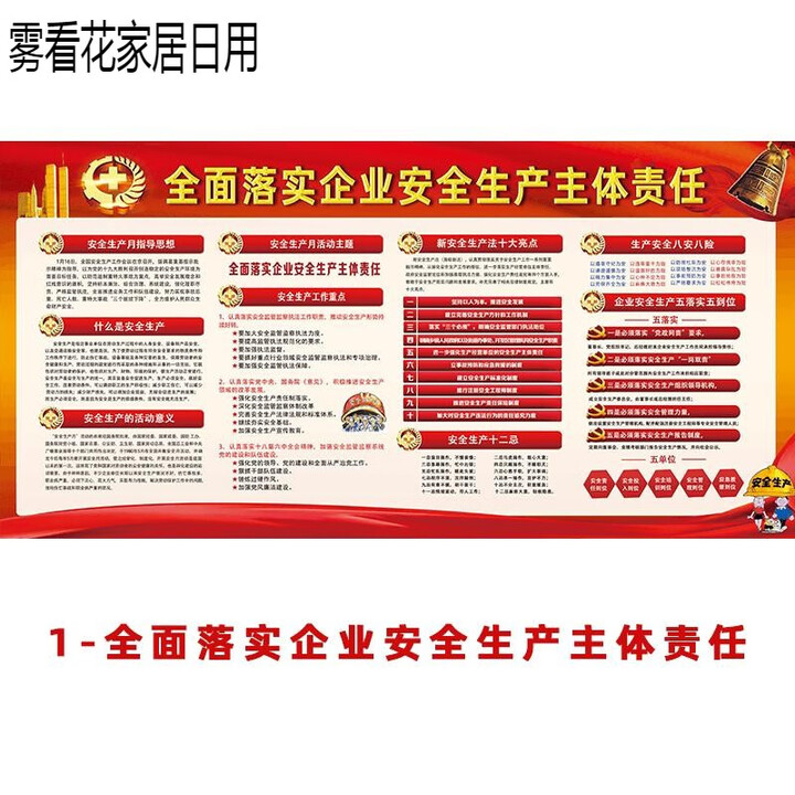 OUOETY定制落实安全责任推动安全发展宣传栏贴纸海报KT板写真车贴展板 1 1-全面落实企业安全生产主体 户外背胶裱KT板240x120厘m ...