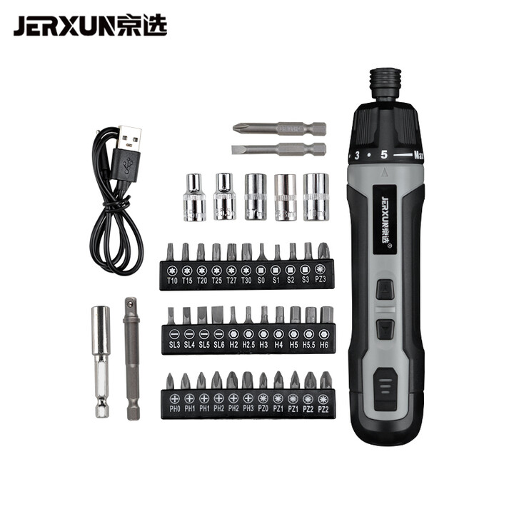 【京选JX-4123-44pcs】京选（JERXUN）电动螺丝刀锂电起子小手钻充电钻可调扭力矩多功能多档位手自一体无线改锥电批精密套装（JX ...