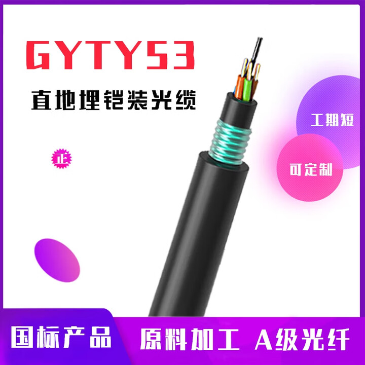GYTY53-24B1室外地埋光纤4/8/12/16/48/96/144芯单铠双护直埋光缆 100米（不含税） 6芯【图片 价格 品牌 报价】-京东