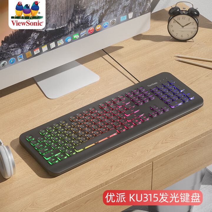 【优派KU315】优派（ViewSonic） KU315有线真机械手感键盘 104键 发光键盘 游戏背光 薄膜键盘 黑色【行情 报价 价格 ...
