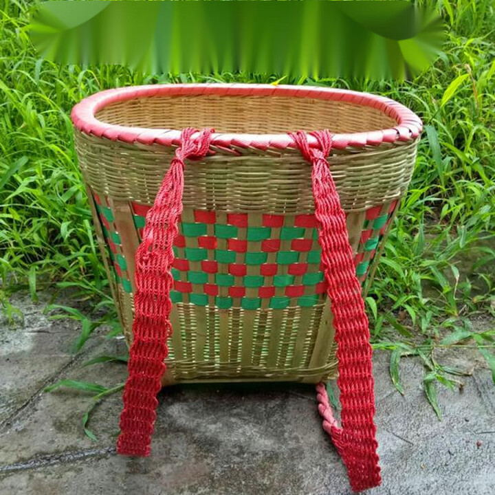 聚珥（JU ER）竹背篓 竹编塑料花色大人竹篾背篼背筐家用收纳筐茶叶采摘背筐采 口40宽34高38【图片 价格 品牌 报价】-京东