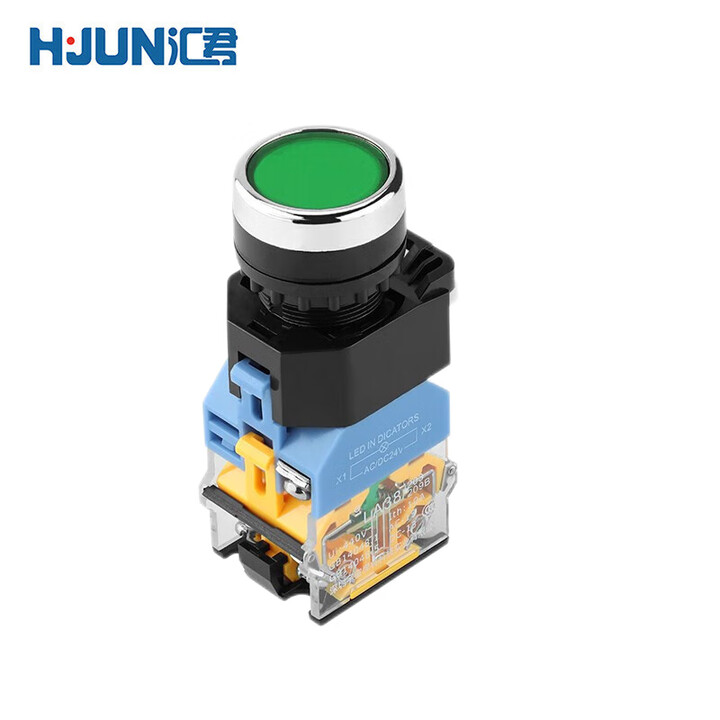【汇君lz38-11z-g220v】汇君（HUNJUN）22mm电源自锁启动带灯按钮开关发光LA38-11DNZS 塑料开关 绿灯 自锁 ...