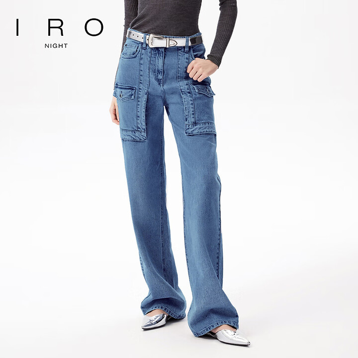 IRO NIGHT 纯棉牛仔长裤工装直筒口袋休闲裤法式轻奢24秋季新款 深牛仔蓝 36【图片 价格 品牌 报价】-京东