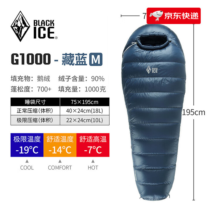 黑冰（BLACKICE）G400/7001000户外鹅绒露营防寒木乃伊式睡袋成人 藏蓝 G1000 M码【新标准 全新升【图片 价格 品牌 ...