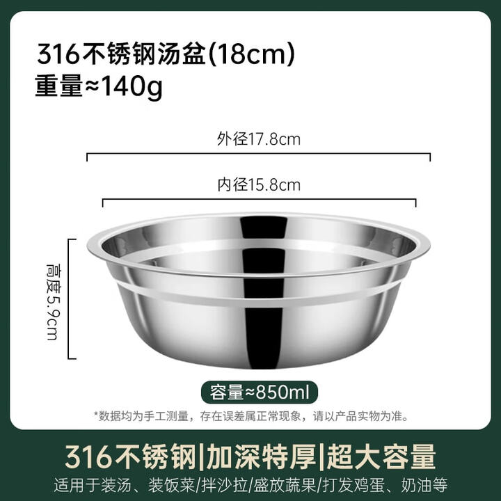 国风316不锈钢盆食品级加厚汤盆饭碗家用汤碗专用 【316医用级】特厚加深汤盆18cm【图片 价格 品牌 报价】-京东