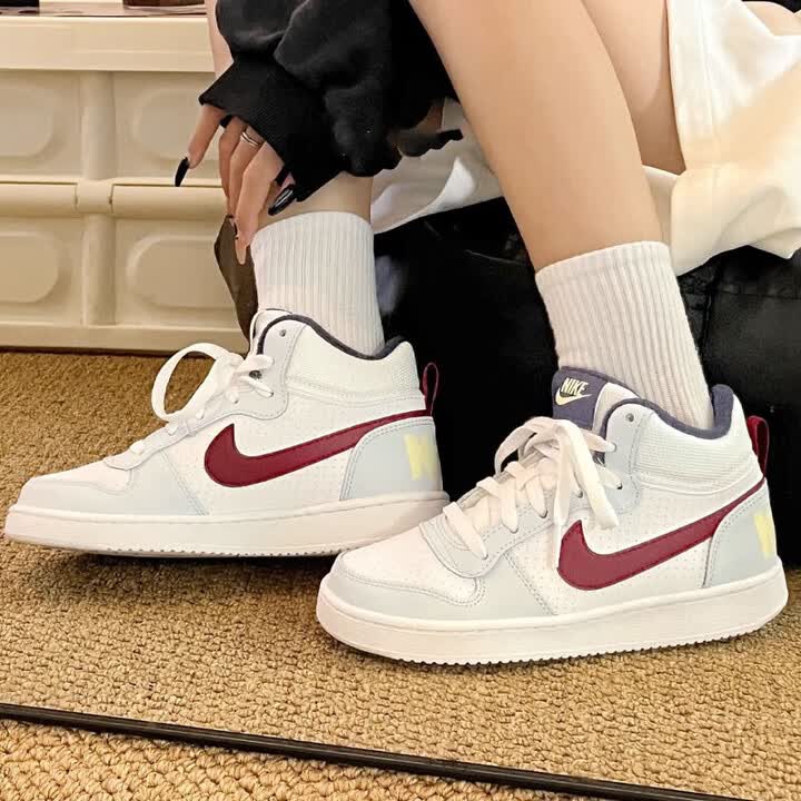 耐克（NIKE）休闲鞋女鞋秋冬季新款Court Borough Mid大童复古运动鞋高帮板鞋 FV8122-161冰蓝玫红 38【图片 价格 ...