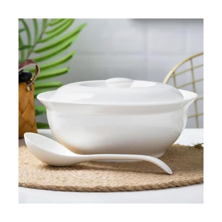 景德镇（jdz）9英寸汤碗带盖品锅创意汤古大碗陶瓷餐具家用大号汤碗汤盆 纯白1个9英寸带盖品锅+1大勺 加【图片 价格 品牌 报价】-京东