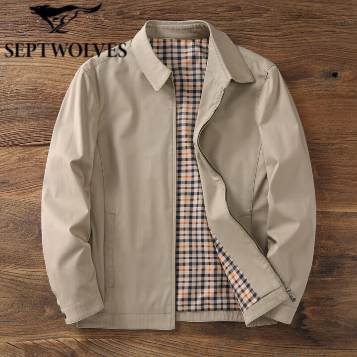 七匹狼夹克专家纯棉夹克外套男2025新款秋季中年爸爸装商务休闲纯色茄克上衣 浅卡其(翻领) XL 180/96A【图片 价格 品牌 报价】-京东