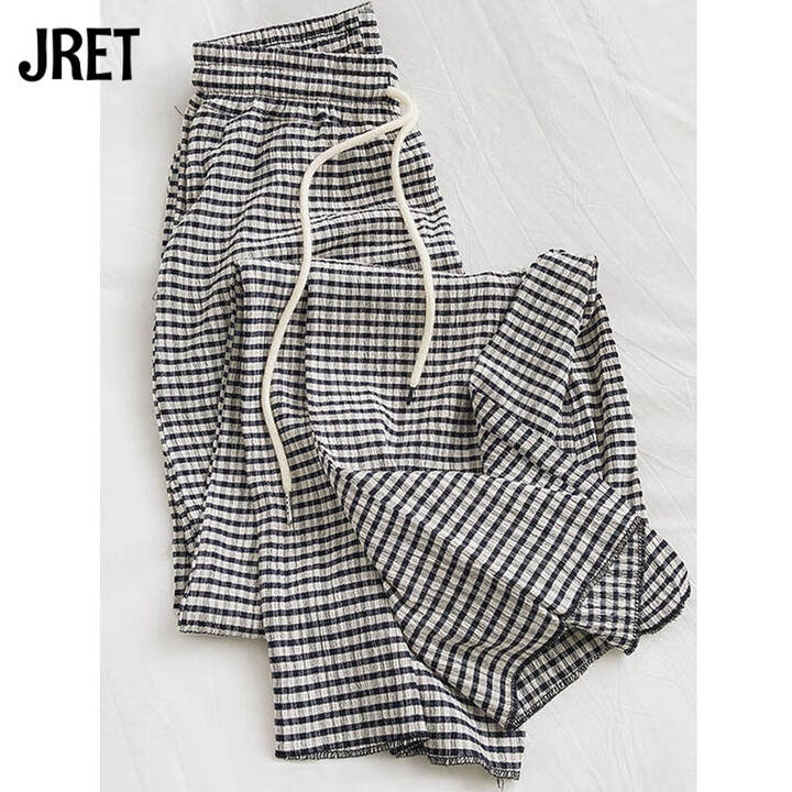 JRET直筒休闲裤女黑白格阔腿裤女薄款夏秋2025年新款宽松高腰显瘦长裤 小格子黑白格小个子 L 建议105-120斤【图片 价格 品牌 报价】-京东
