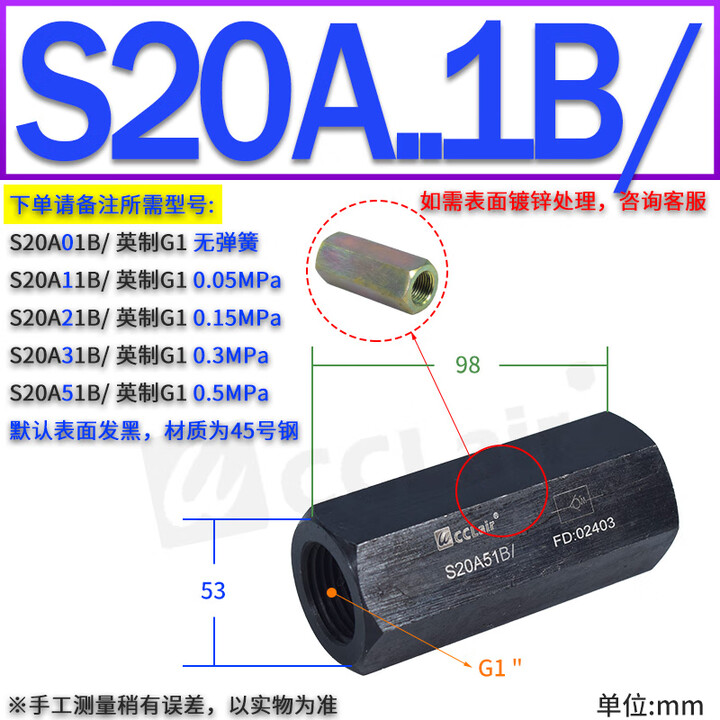 S6A1.0液压S8A2管式S10A3单向阀S15A52 S20A22B S25A31 S30A S S20A..1B 英制【图片 价格 品牌 ...