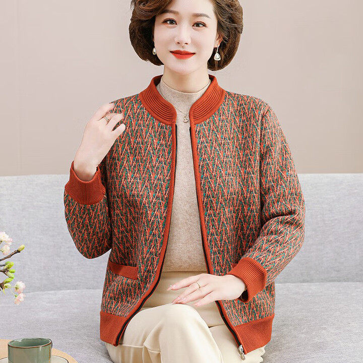 歌米拉（Gemila）妈妈装毛衣外套女春秋高档开衫中老年女装衣服加厚50-60岁洋气 桔色 6XL 建议180-200斤【图片 价格 品牌 ...