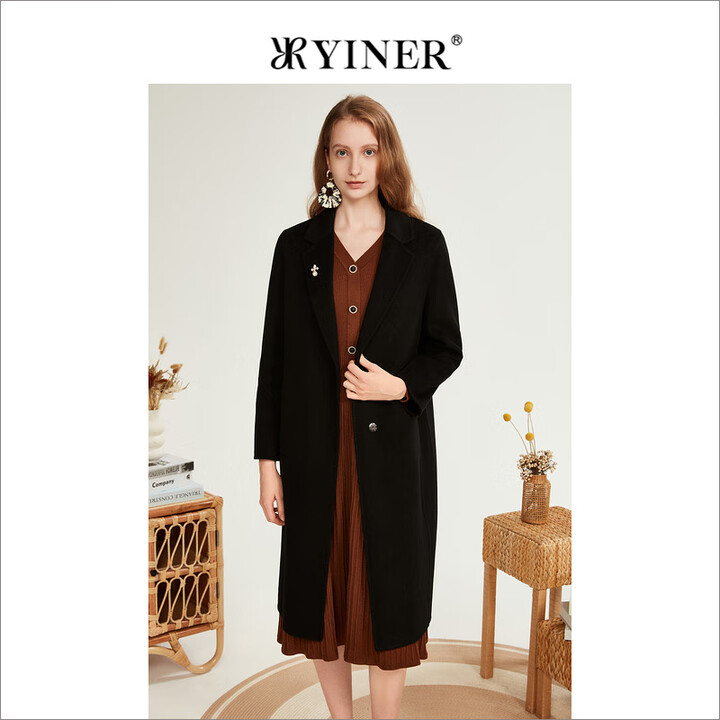 音儿（YINER）【绵羊毛+蚕丝】YINER音儿专选女装冬季纯色西装领双面呢大衣外套 黑色 XXS 38【图片 价格 品牌 报价】-京东