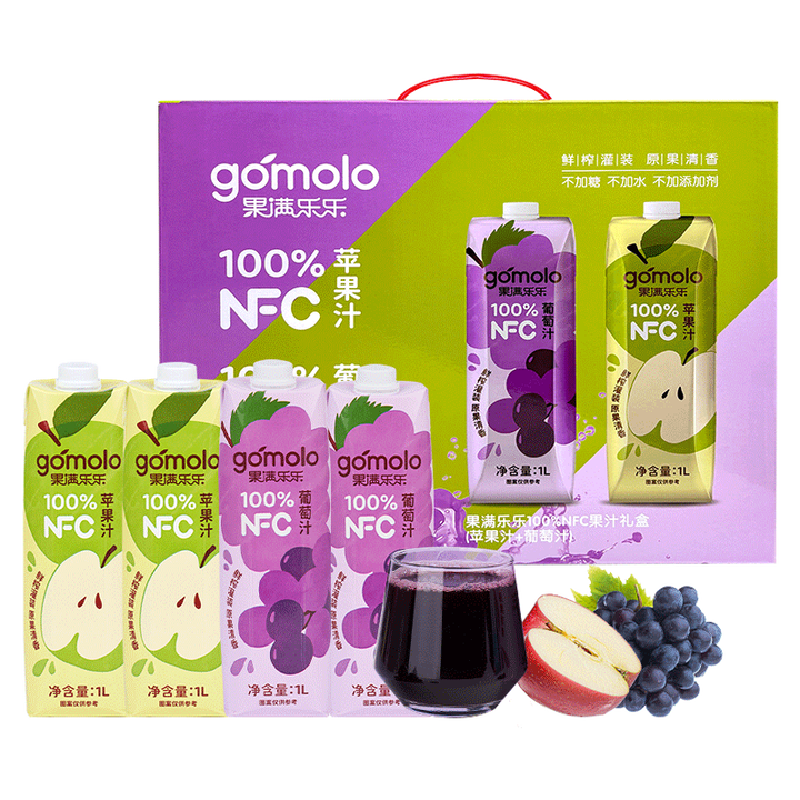 【果满乐乐（gomolo）100%NFC苹果汁+葡萄汁果汁礼盒】果满乐乐（gomolo）100%NFC苹果汁+葡萄汁果汁礼盒 4升 饮料鲜果冷 ...