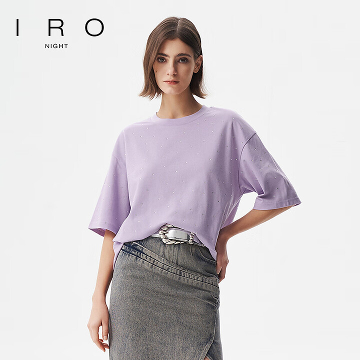 IRO NIGHT 亮片短袖T恤款式直筒纯色法式百搭24夏季新款 香芋紫 M【图片 价格 品牌 报价】-京东