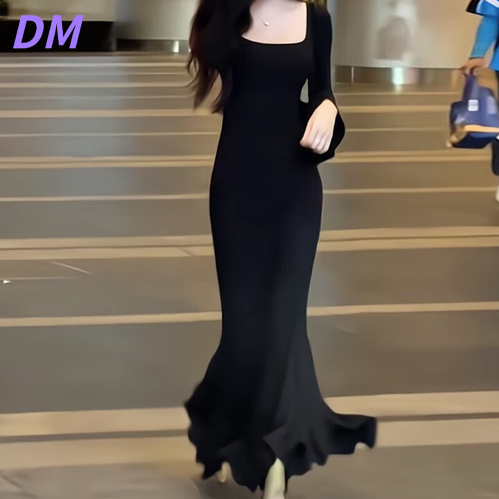 DALEY MODE秋冬连衣裙女2025年新款流行步步生莲黑色鱼尾开春穿搭长裙女百搭 黑色 M 45/55kg 【图片 价格 品牌 报价】-京东