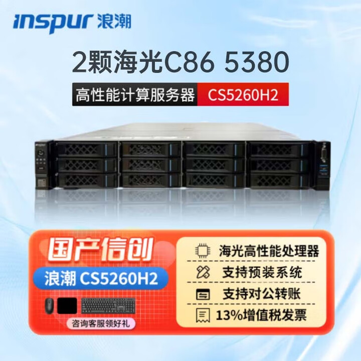 【浪潮CS5260H2】浪潮（inspur）CS5260H2国产信创服务器 2颗海光C86 5380 共32核2.5GHZ｜128G内存｜4块 ...