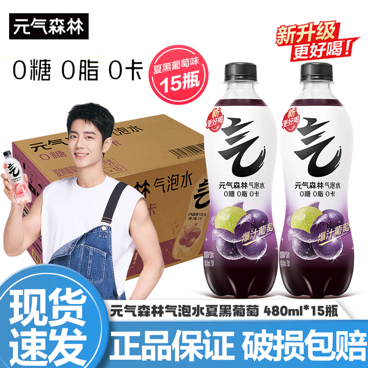 元气森林肖战同款 苏打气泡水无糖饮料汽水混合装0糖0脂0卡480mL瓶装整箱 夏黑葡萄480ml*15瓶/箱【图片 价格 品牌 报价】-京东