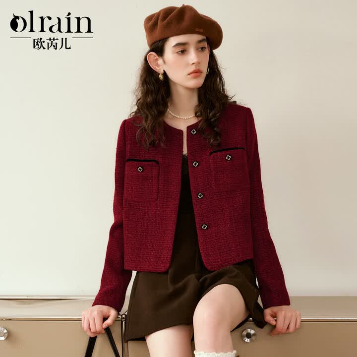 【OlrainGN56QW93685】Olrain欧芮儿新年红色短外套复古小香风女装通勤上衣优雅衣服 复古红 XL【行情 报价 价格 评测】-京东