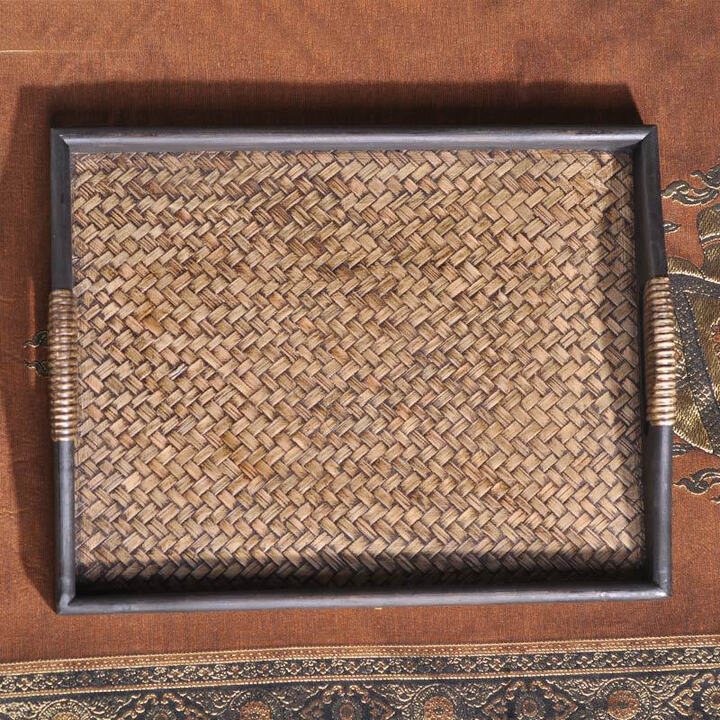 BREZ 实木竹编托盘 东南亚复古果盘 泰式酒店美容院茶室茶盘 托盘小号(28*20cm)【图片 价格 品牌 报价】-京东