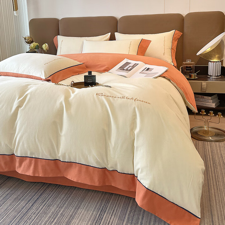 A类母婴级纯棉100全棉磨毛四件套加厚保暖床单被套轻奢刺绣秋冬季 帛系列奶昔白 床单款 2.0m四件套~被套220x240cm【图片 价格 ...