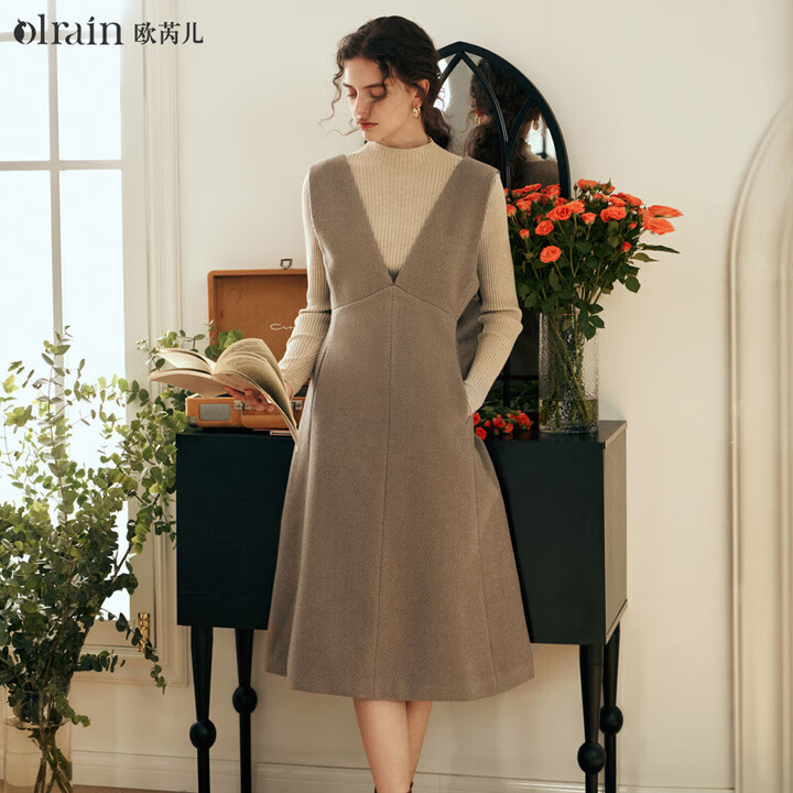 【OlrainO23DL69609】Olrain欧芮儿无袖连衣裙女装秋冬气质通勤背心裙子 奶茶色（第二批） M【行情 报价 价格 评测】-京东