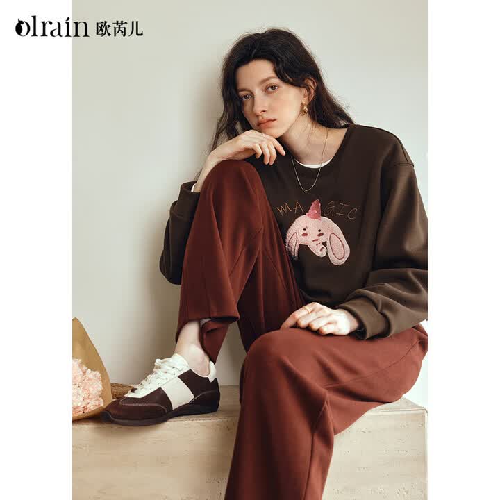 【OlrainO57QR000365】Olrain欧芮儿女装秋季可爱小象贴布绣休闲百搭卫衣宽松上衣 咖色 M【行情 报价 价格 评测】-京东